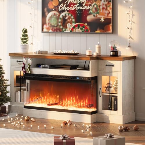 4 EVER WINNER Fireplace TV Stand with 40" Electric Fireplace for 80" TV ...