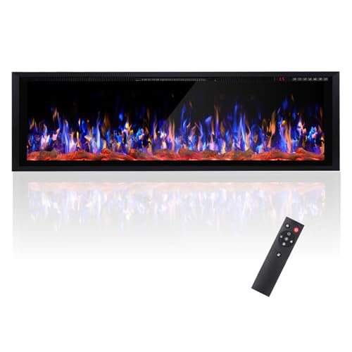 BOSSIN 60 inch Recessed and Wall Mounted Electric Fireplace, Low Noise ...