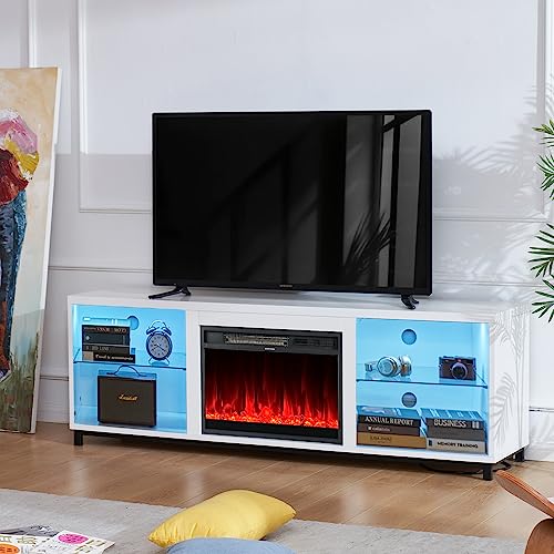oneinmil 68 Inch Modern Fireplace TV Stand for TV up to 78 Inch for ...